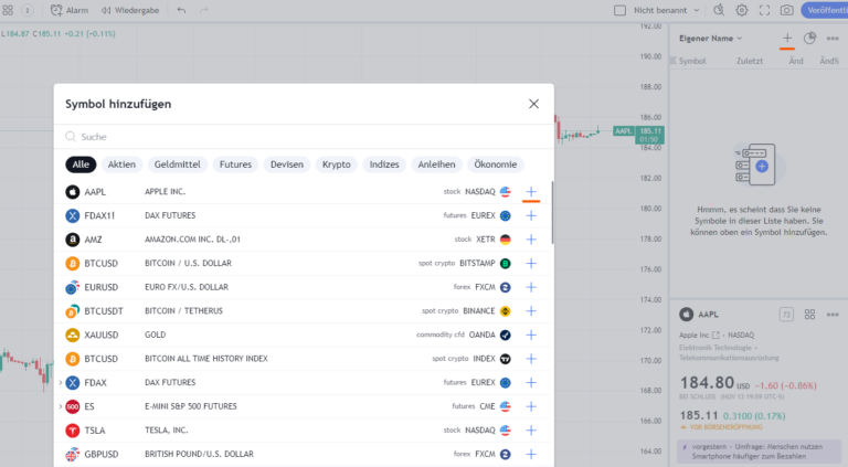 TradingView Watchlist erstellen
