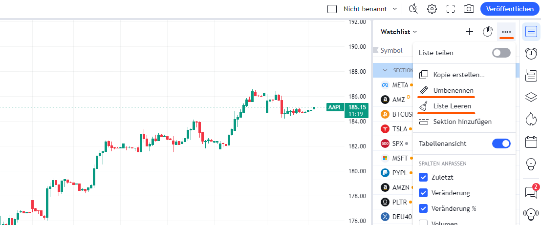 TradingView Watchlist erstellen