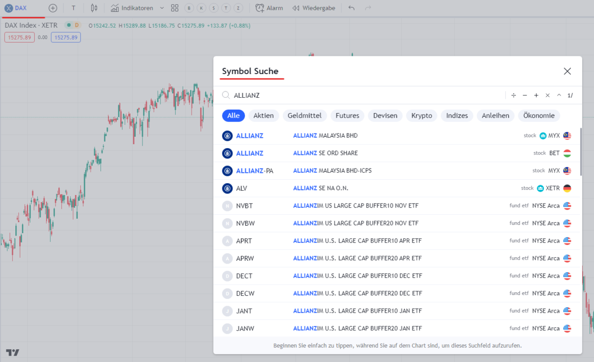 TradingView Symbolsuche