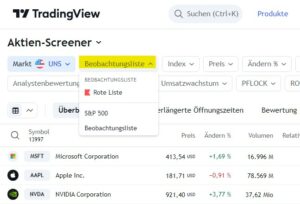 TradingView Neuheit: Watchlisten im Screener anwenden